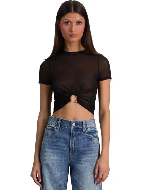 Alice + Olivia Courtney Ruched Front Tee - Black