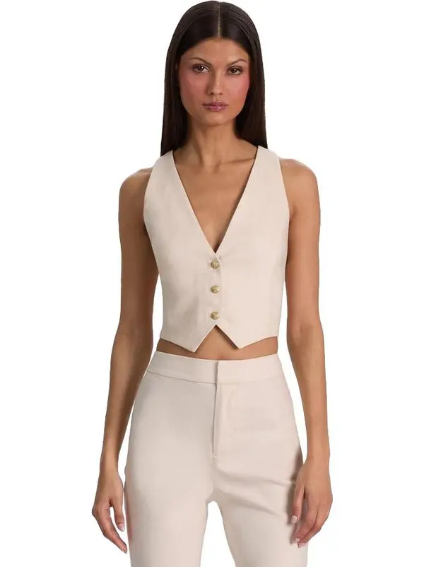 Alice + Olivia Donna Linen Cropped Vest - Neutral