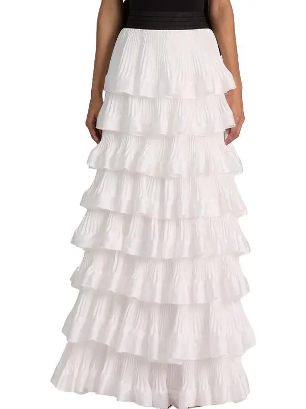 Alice + Olivia Avana Bow Back Tiered Gown Skirt - Black