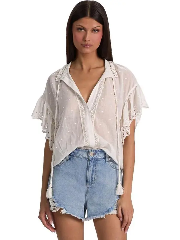 Alice + Olivia Julius Embroidered Tunic Top - White
