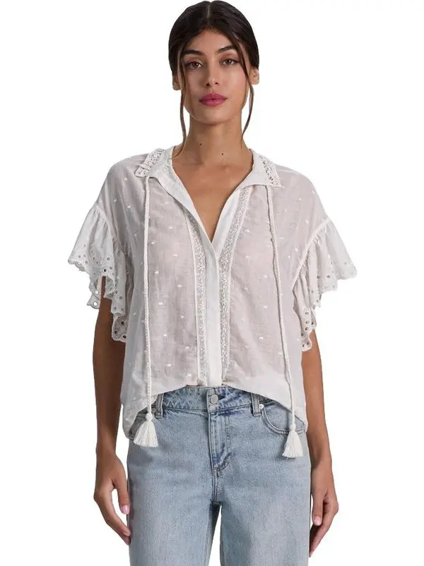 Alice + Olivia Julius Embroidered Tunic Top - White
