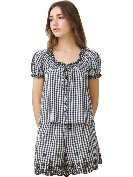 Splendid Gigi Gingham Puff Sleeve Top - Blue / Navy / Stripe / White