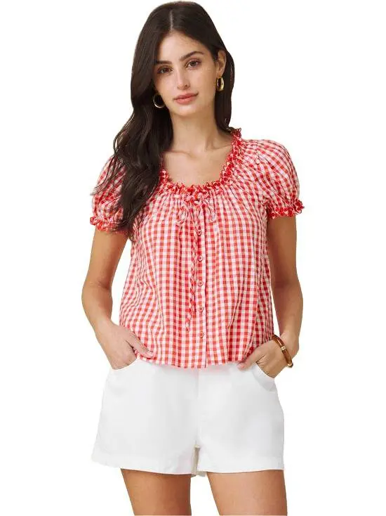 Splendid Gigi Gingham Puff Sleeve Top - White