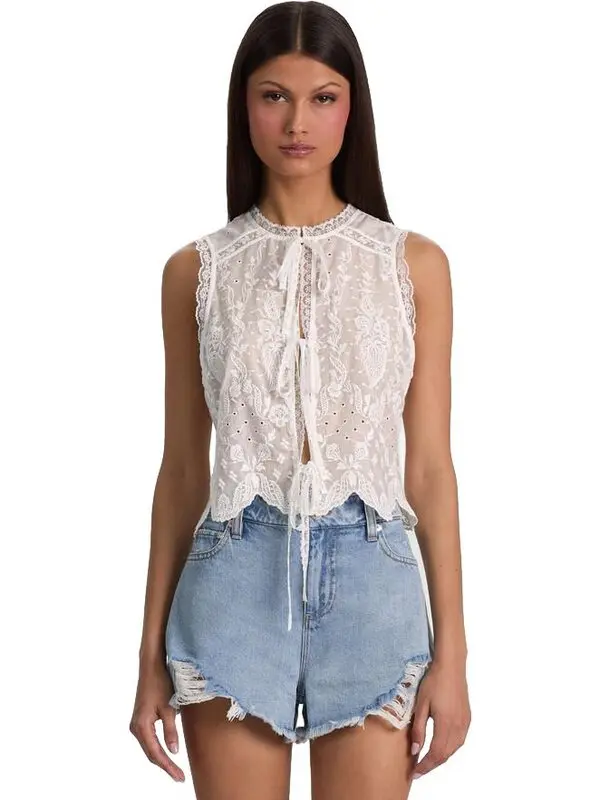 Alice + Olivia Amal Embroidered Tank - White