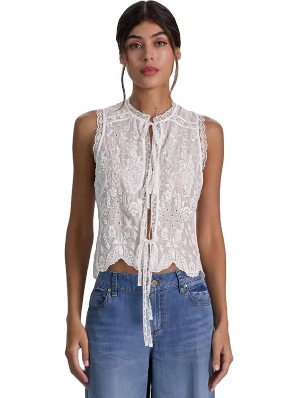 Alice + Olivia Amal Embroidered Tank - White