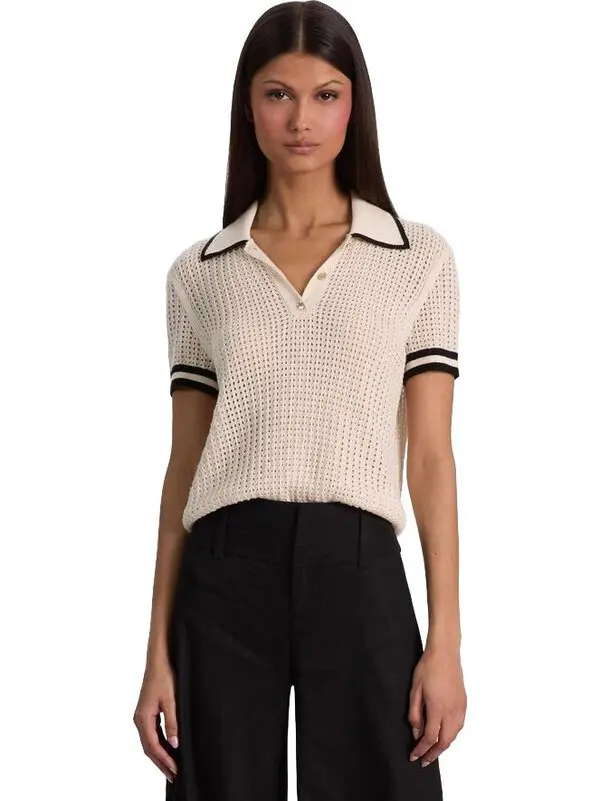 Alice + Olivia Martha Pointelle Polo Top - Black
