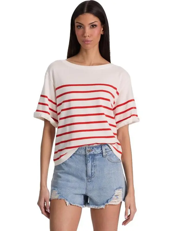 Alice + Olivia Amelie Striped Knit Tee - White