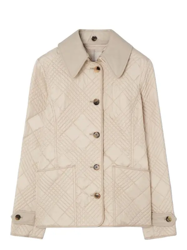 Burberry Micro Check-stitch Quilted Jacket With Leather Collar - Beige Beige