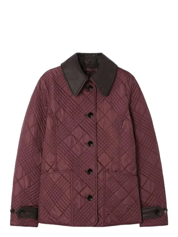 Burberry Micro Check-stitch Quilted Nylon Jacket With Detachable Leather Collar - Vineyard Red