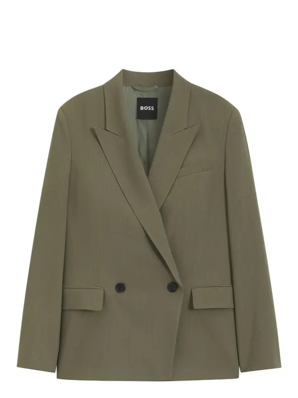 BOSS Pinstripe Stretch Crepe Double-breasted Blazer - Patterned