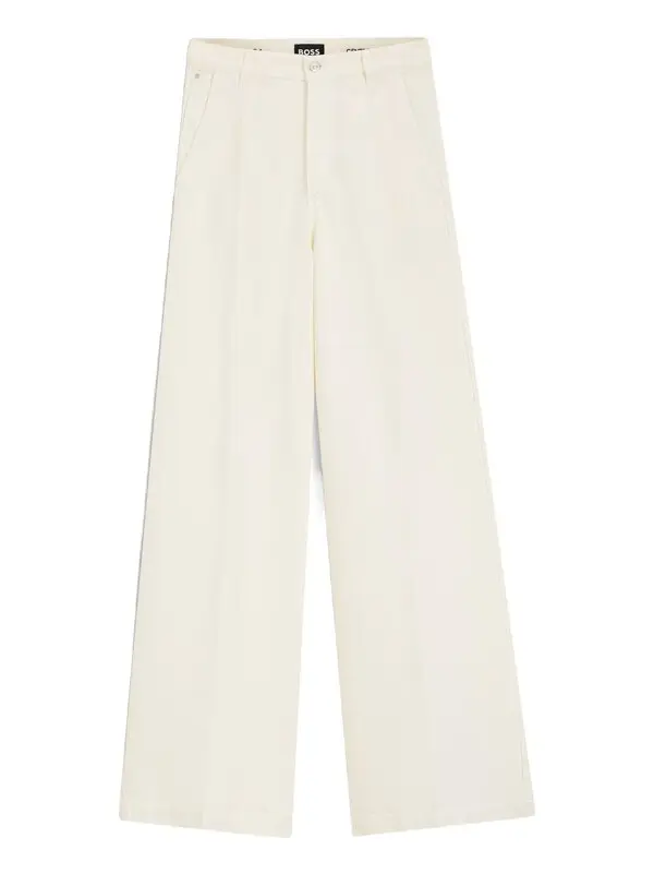 BOSS Wide-leg Cream Denim Jeans With Front Crease - White