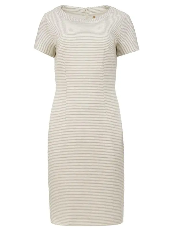 CONQUISTA Short Sleeve Fitted Knit Dress With Diagonal Trim - White