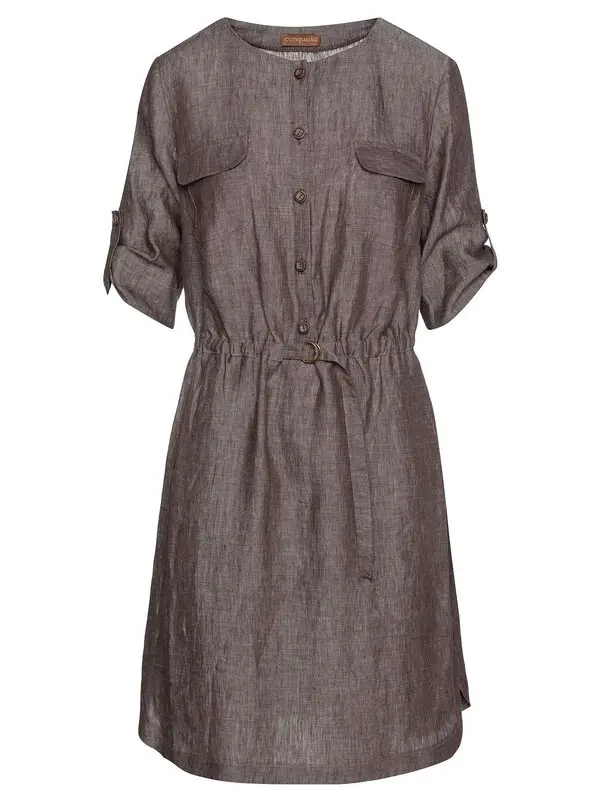 CONQUISTA Linen Shirt Dress With Belt Detail - Brown