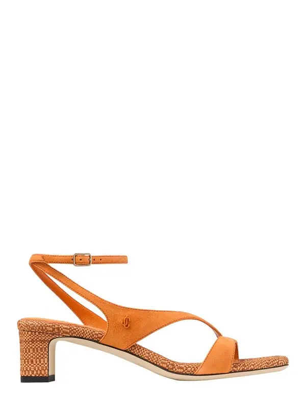 JIMMY CHOO Faye 45 Suede And Raffia Sandals - Sunset Orange