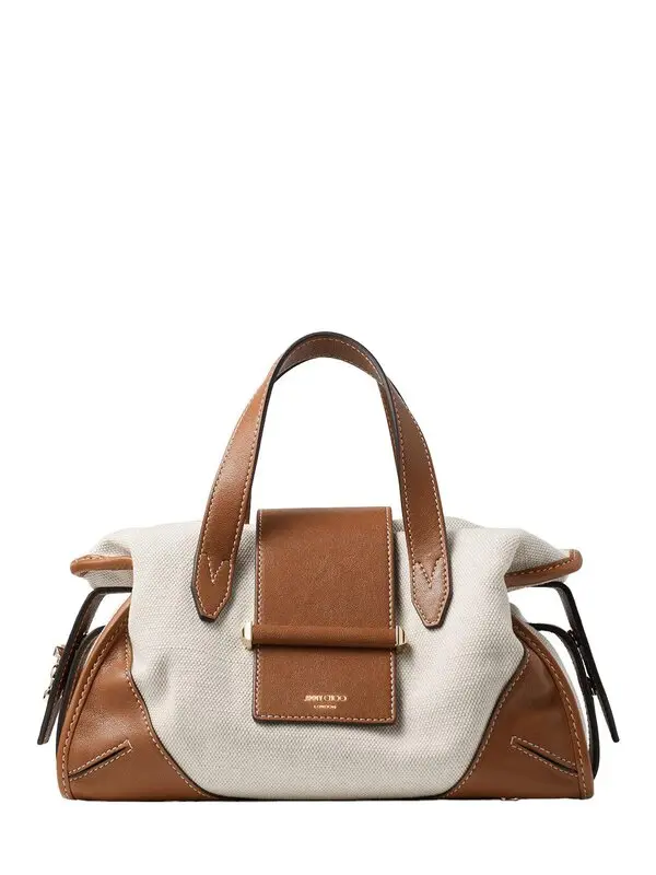 JIMMY CHOO Bar Holdall Small Recycled Canvas And Leather Bag - Natural/tan/shiny Gold