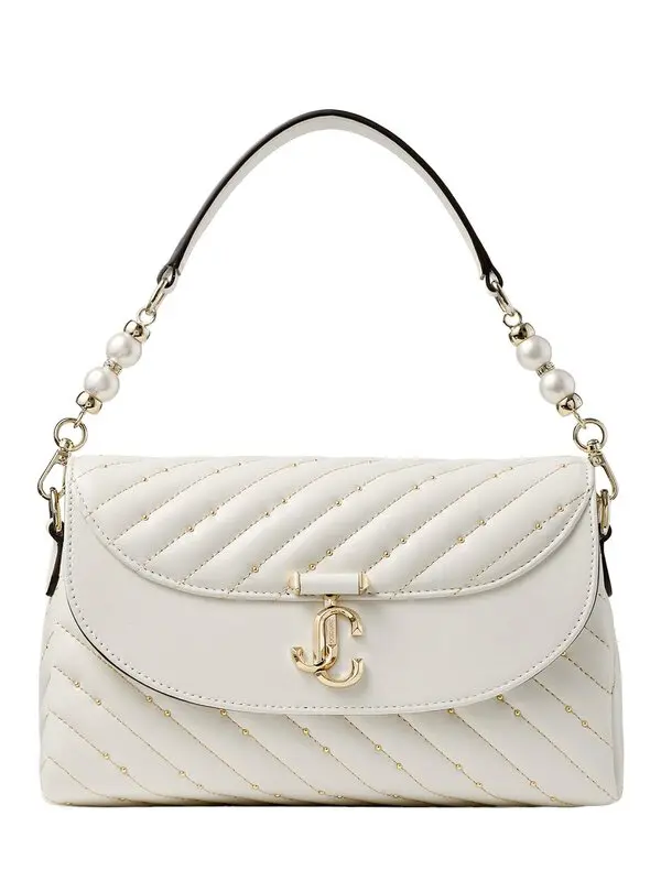 JIMMY CHOO Curve Top Handle Bag With Pearl Detail - Latte/shiny Gold