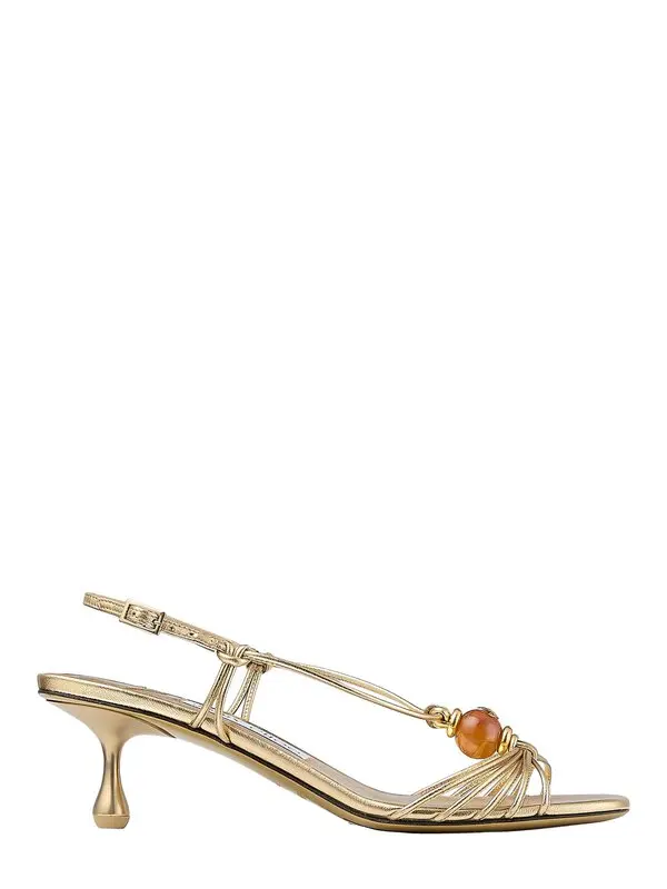 JIMMY CHOO Lova 50 Metallic Nappa Leather Sandals With Resin Bead Embellishment - Silver