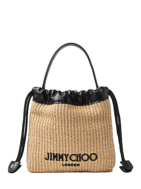 JIMMY CHOO Drawstring Pouch Top Handle Bag - Natural/black/light Gold