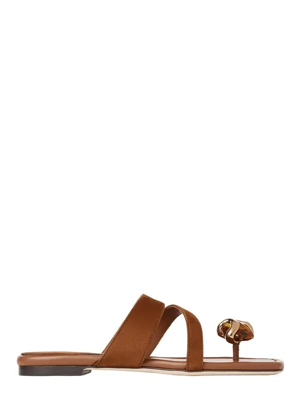 JIMMY CHOO Emeri Stone Flat Sandals - Tan/amber