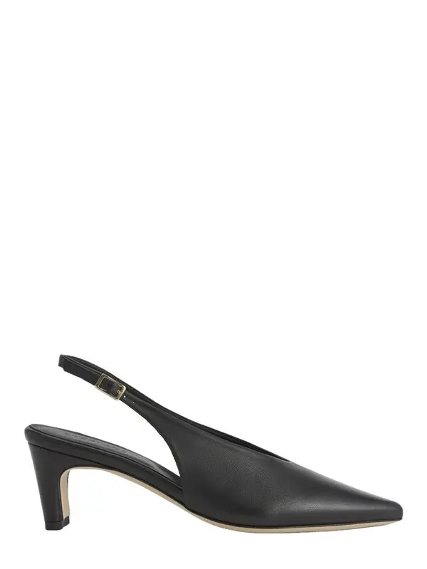 Everlane Pointed-toe Slingback Kitten Heel - Black Leather