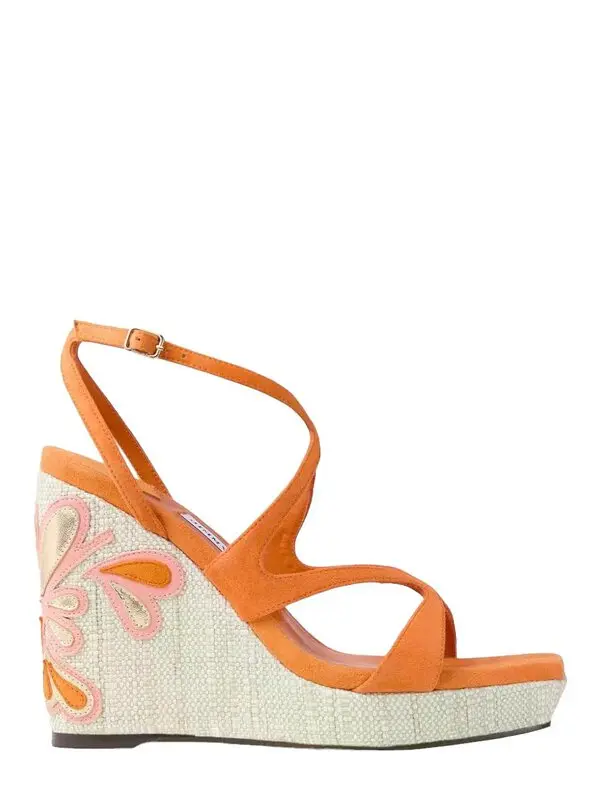 JIMMY CHOO Ayla Floral-appliqué Wedge Espadrilles - Orange