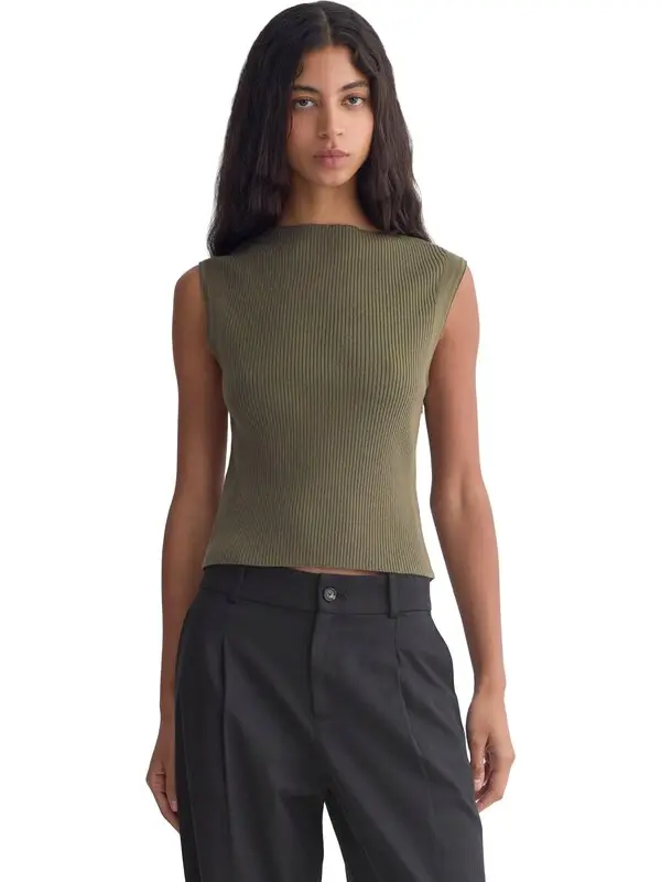 Everlane Boat-neck Ribbed Knit Top - Olive Night