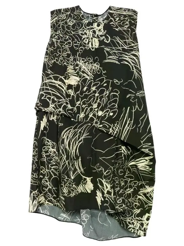 JNBY Hand-drawn Floral Print Asymmetric Hem Dress - Black
