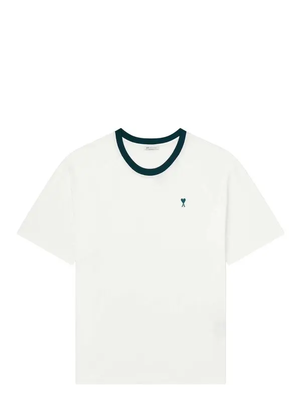 Ami Logo-embroidered Cotton-jersey T-shirt - White