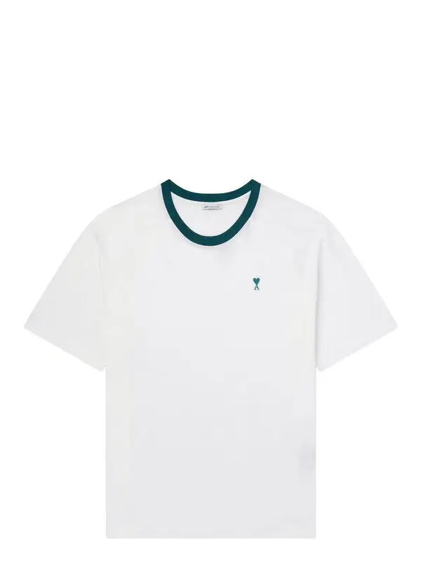 AMI Paris Logo-embroidered Cotton-jersey T-shirt - White