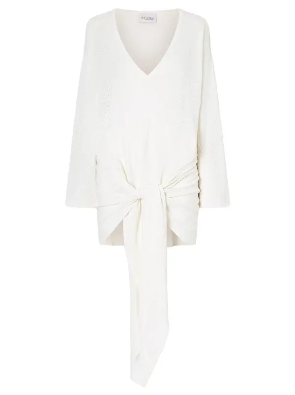 Attico Knotted Perforated Jersey Mini Dress - White
