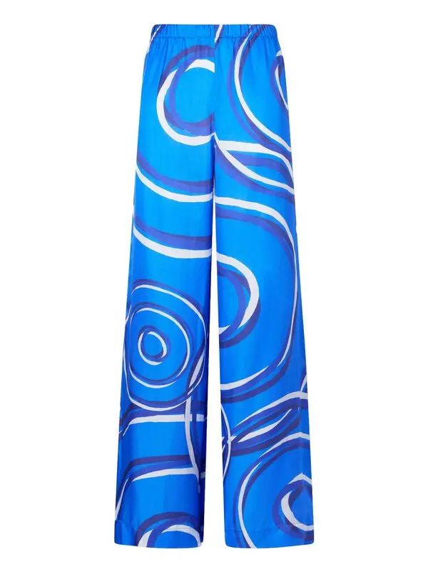 Themis Z Elysia Printed Silk-blend Wide-leg Pants - Blue