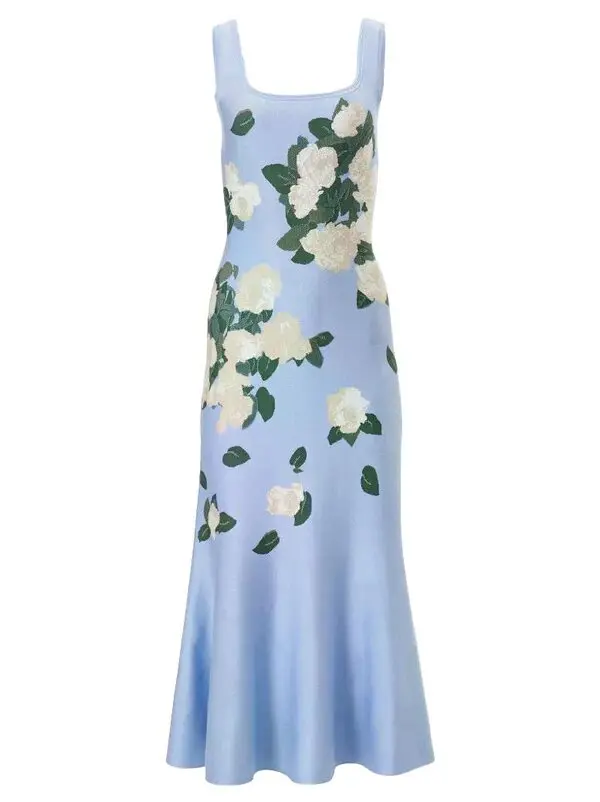 Carolina Herrera Floral Jacquard Midi Dress - Blue