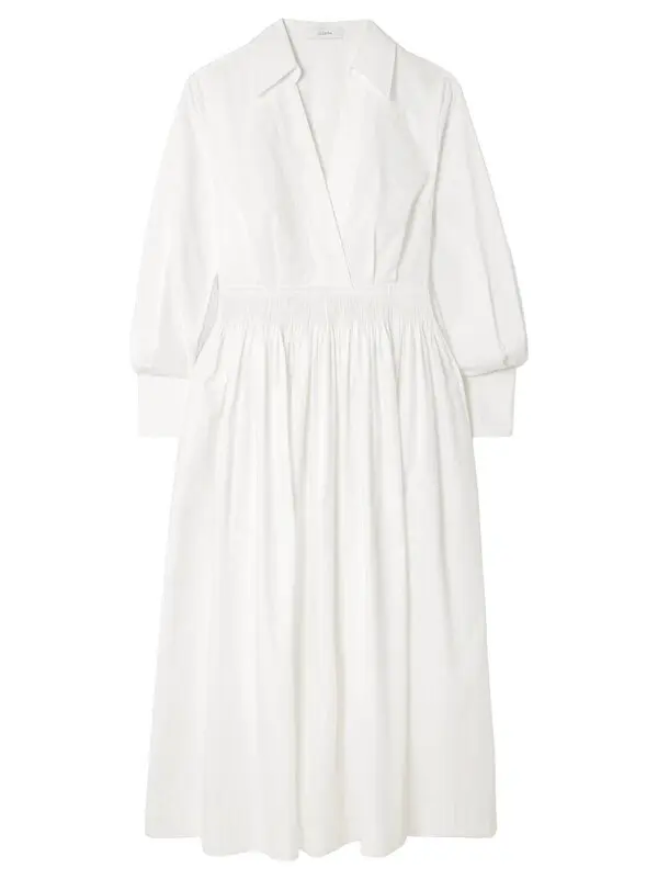 JOSEPH Kathe Gathered Cotton-poplin Midi Dress - White