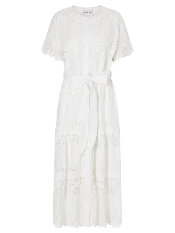 Miguelina Romilly Belted Embroidered Midi Dress - Neutrals