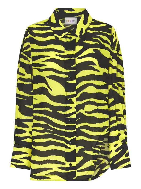 Attico Asymmetric Animal-print Cotton Shirt - Yellow