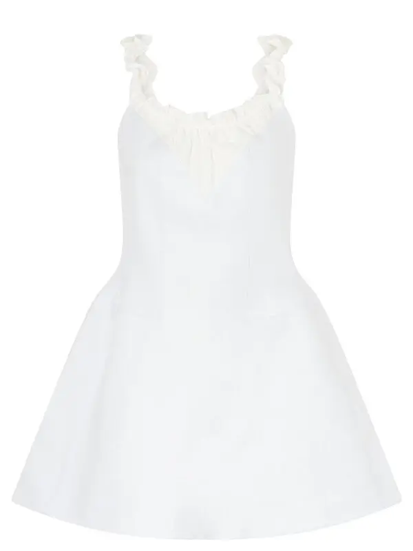 SHUSHU/TONG Gathered Paneled Linen Mini Dress - Blue
