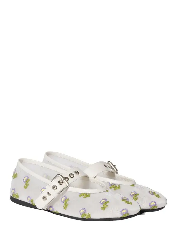 Miu Miu Embroidered Mesh Ballerinas - White