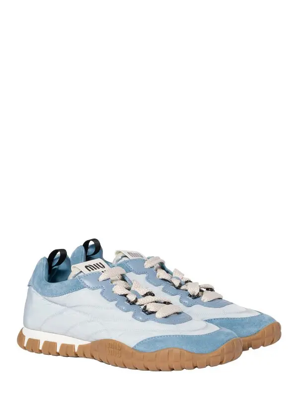 Miu Miu Technical Fabric And Suede Lace-up Sneakers - Cornflower Blue/astral