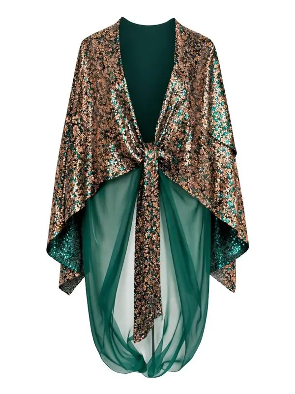 LUMINA ELIGMA Sequin Kaftan With Chiffon Silk Skirt - Green