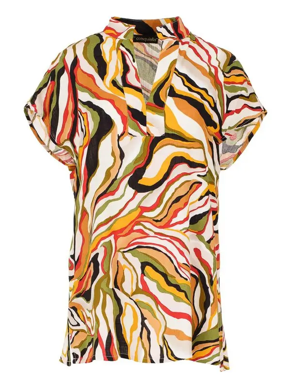 CONQUISTA Swirl Print Sleeveless Top - Orange