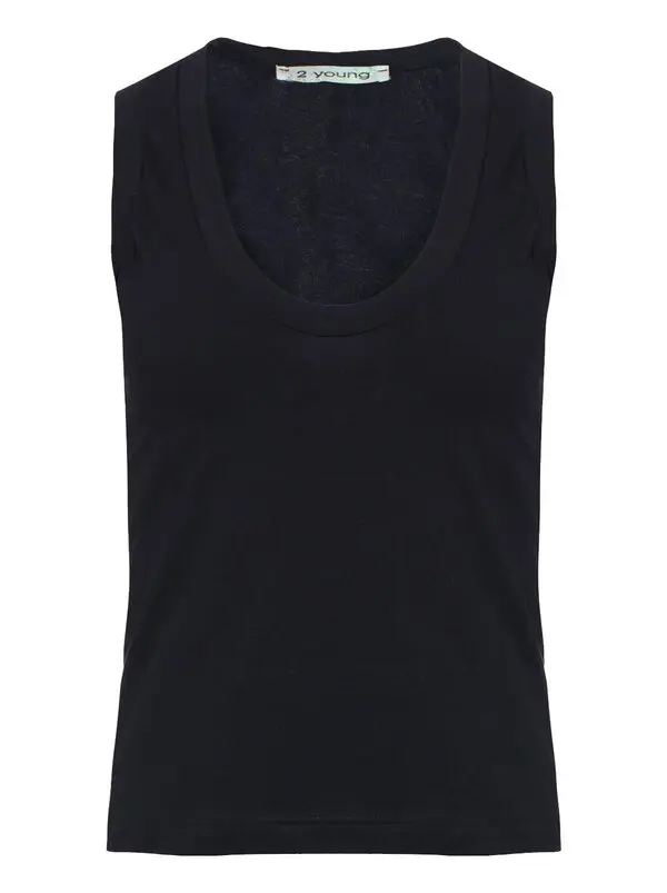 CONQUISTA Sleeveless Scoop Neck Top In Stretch Jersey - Black
