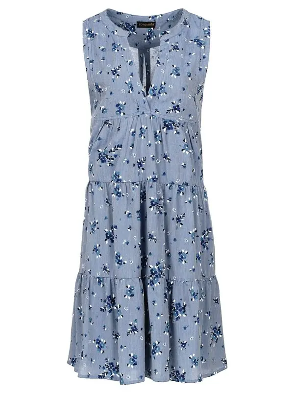 CONQUISTA Sleeveless Floral A-line Dress - Blue