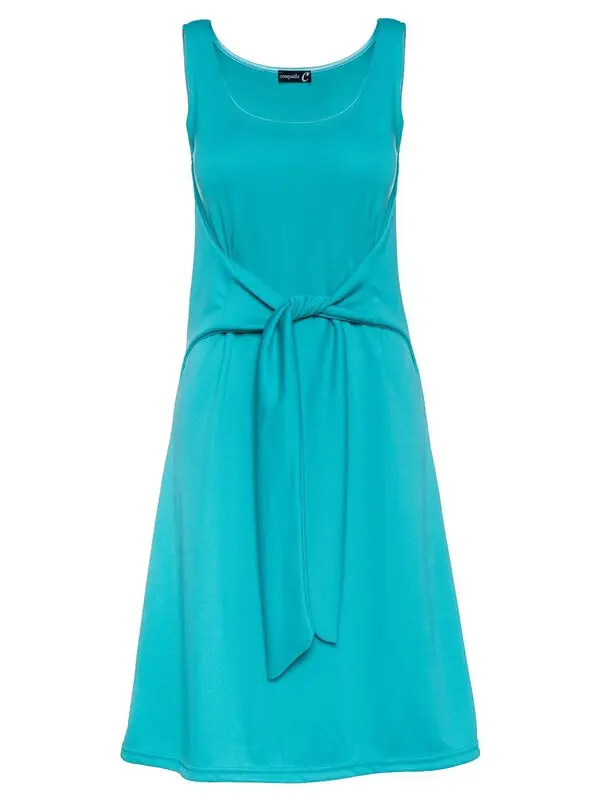 CONQUISTA Sleeveless A-line Dress With Tie Waist - Blue