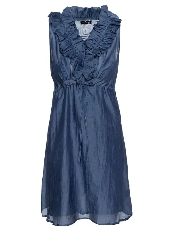 CONQUISTA Sleeveless V-neck Ruffled Dress - Blue