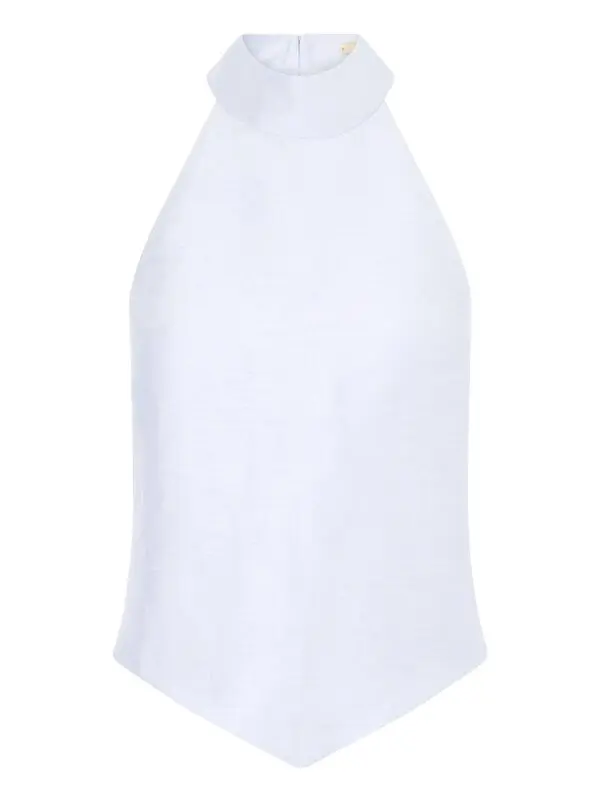 Cult Gaia Bina Linen And Silk-blend Halterneck Top - Blue