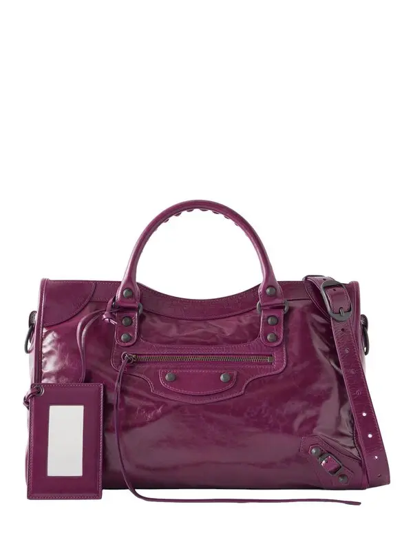 Balenciaga Le City Medium Embellished Leather Tote Bag - Purple