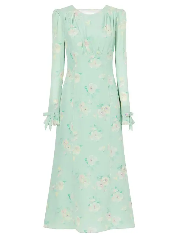 Alessandra Rich Floral Print Silk Midi Dress - Light Green