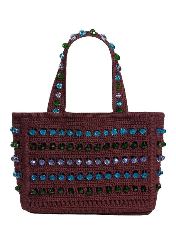 Sandro Beaded Crochet Bag - Brown