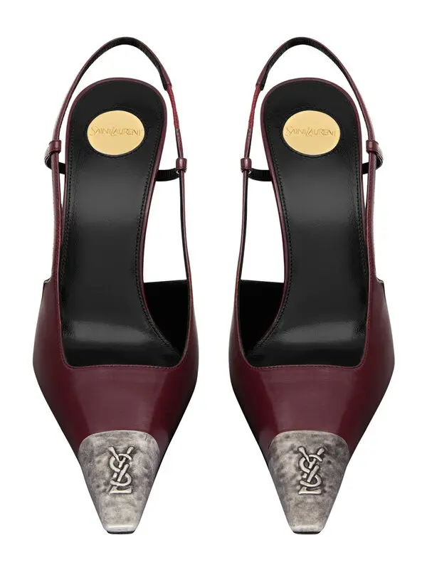 Saint Laurent Jeanne Slingback Pumps In Smooth Leather With Cassandre Martelé Cap Toe - Vintage Bordeaux