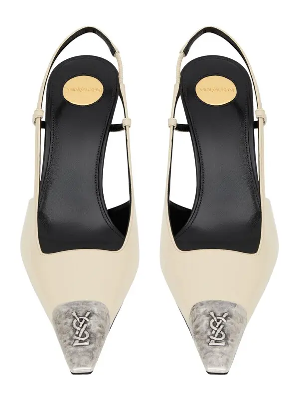 Saint Laurent Jeanne Slingback Pumps In Smooth Leather - White